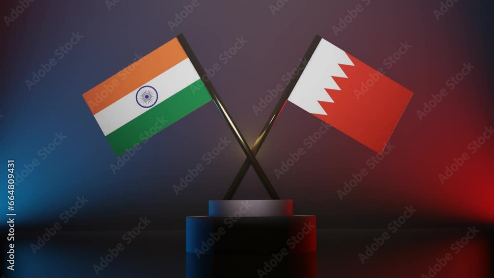 Bahrain And India Flags Crossed Together in dark blue and red ...