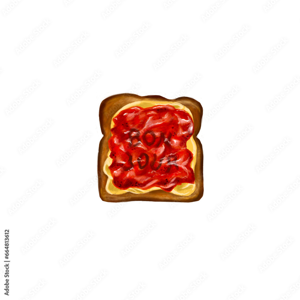 Illustration d'une tartine de pain, beurre, confiture de fraise Stock-Illustration | Adobe Stock