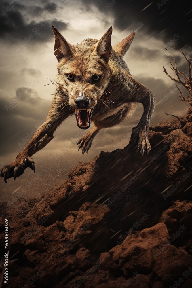 Captured mid-hunt, the Chupacabra is seen in dynamic action in a rugged ...