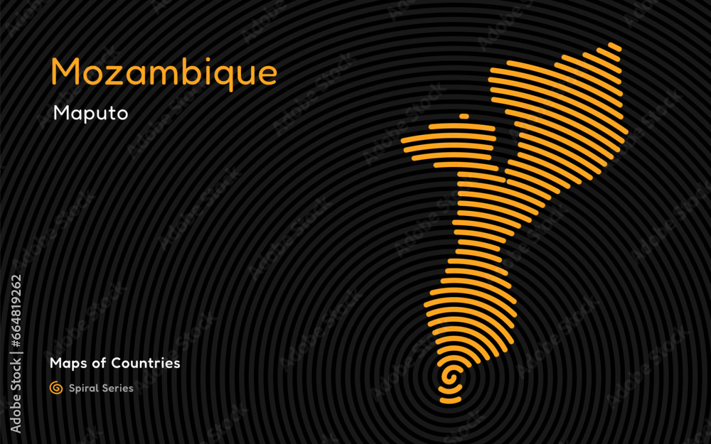 Abstract Map of Mozambique in a Circle Spiral Pattern with a Capital of ...