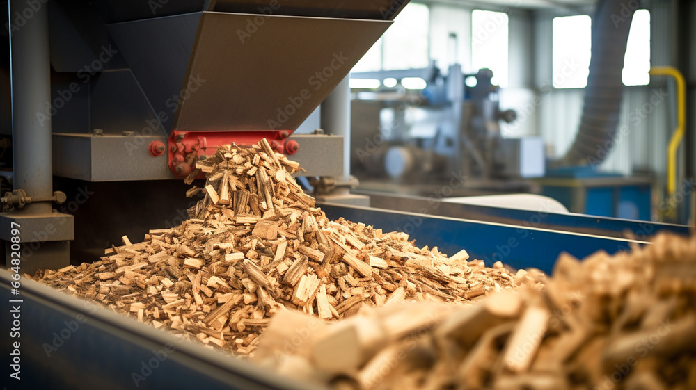 Production of biocombustible biomass wood pellet at the plant ...