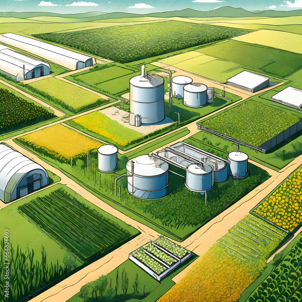 Biofuel Biodiversity: Lush fields of biofuel crops alongside advanced ...