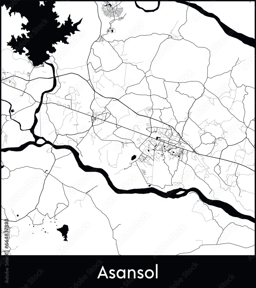 Asansol Minimal City Map (India, Asia) black white vector illustration ...