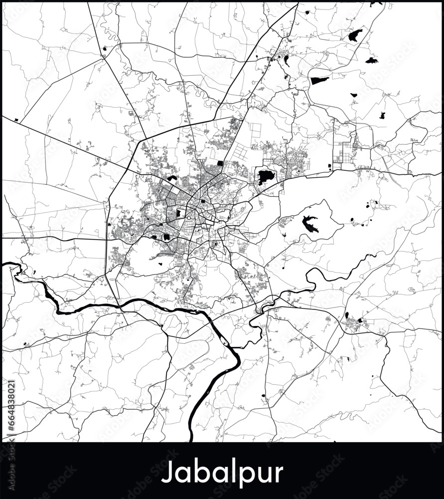 Jabalpur Minimal City Map (India, Asia) black white vector illustration ...
