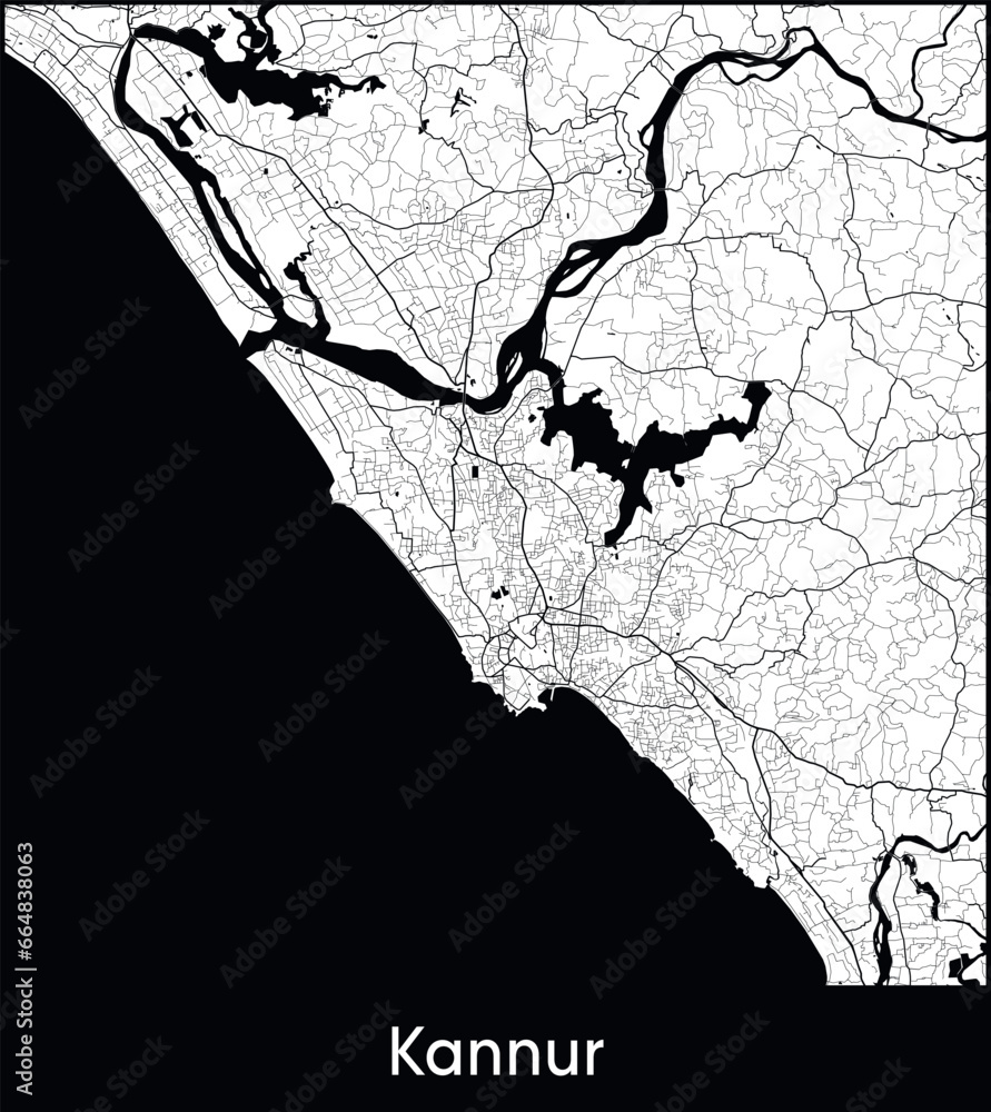 Kannur Minimal City Map (India, Asia) black white vector illustration ...