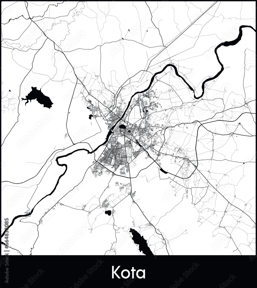 Kota Minimal City Map (India, Asia) black white vector illustration Stock Vector | Adobe Stock