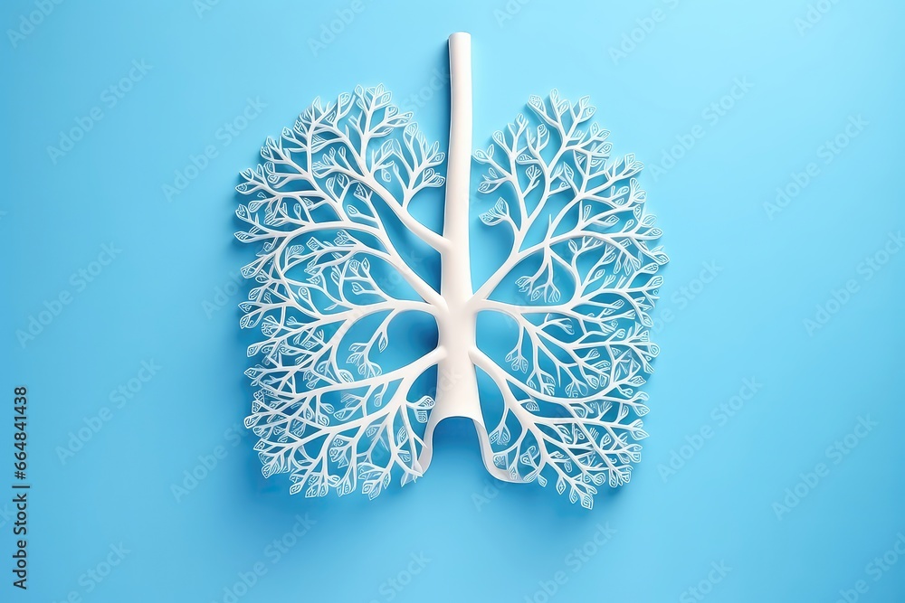 Decorative Paper Model Of Lungs On Blue Background, Symbolizing ...