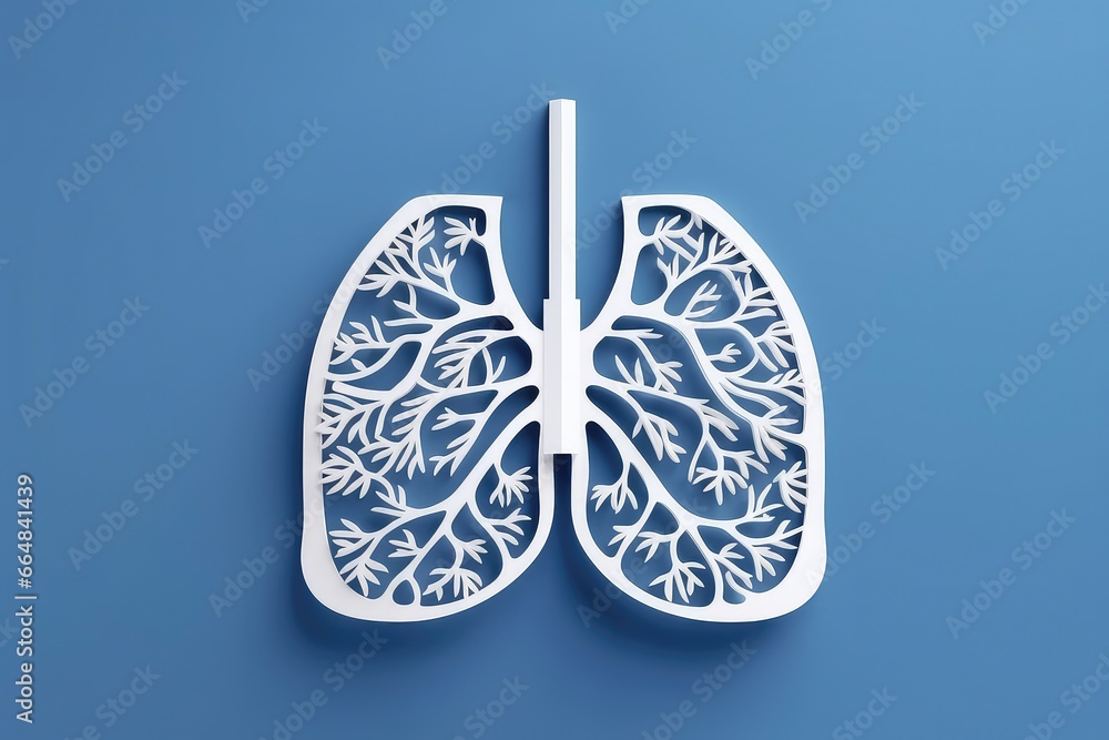 Decorative Paper Model Of Lungs On Blue Background, Symbolizing ...