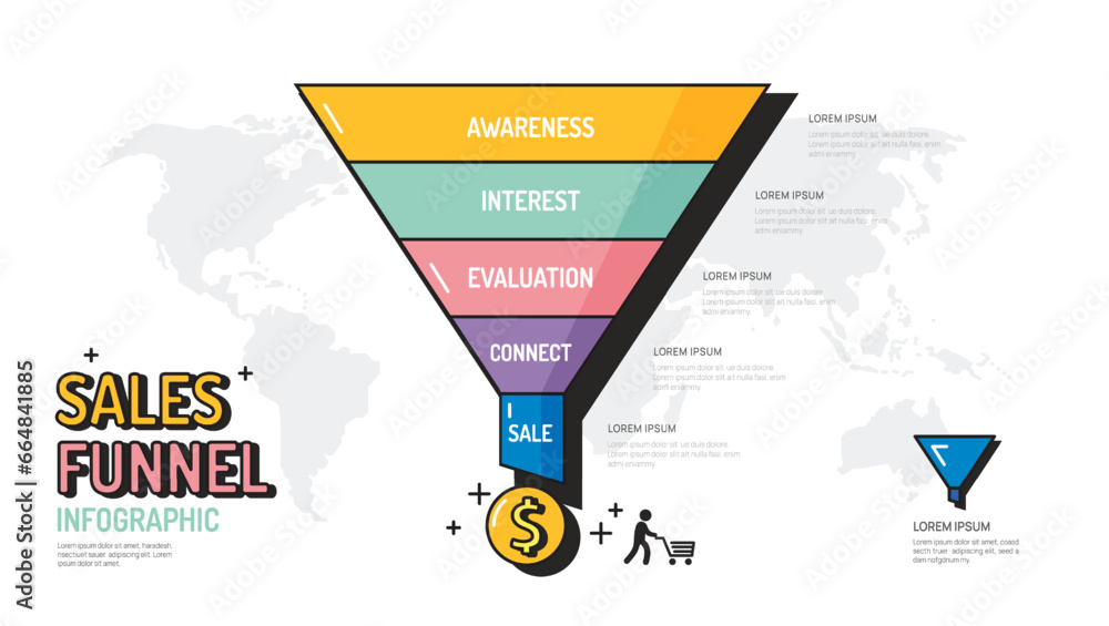 Infographic Sales funnel diagram template for business. lined vector ...