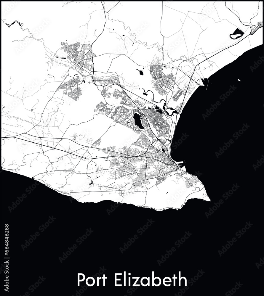 Port Elizabeth Minimal City Map (South Africa, Africa) black white ...