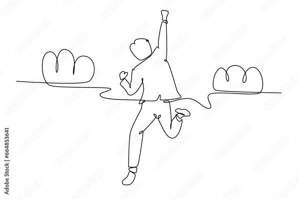 Continuous one line drawing back view of young happy business man ...