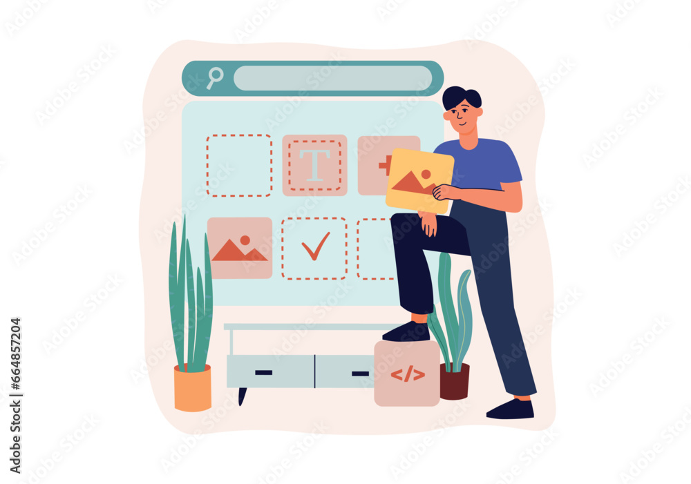 Web design concept with people scene in the flat cartoon design. A ...