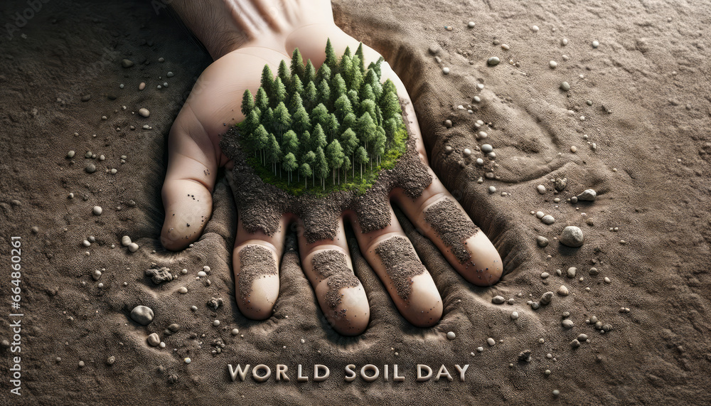 Human Touch: on of a handprint on soil, where within the imprint, a ...