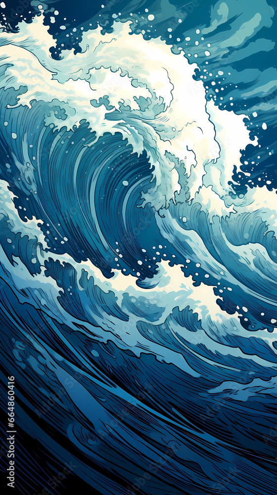 Hand drawn cartoon turbulent waves background illustration Stock ...