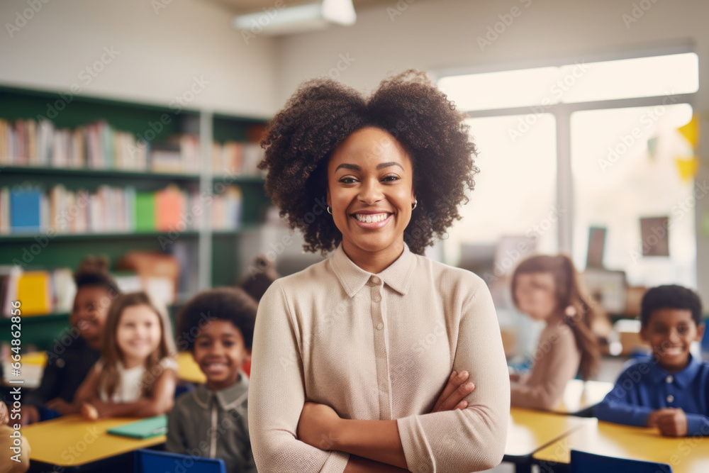 Beautiful professional female teacher of nursery school or kindergarten ...