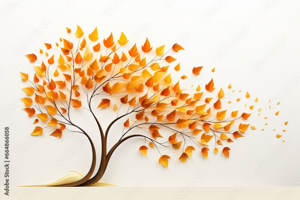 Serene beauty of an autumn tree as golden leaves rustle in the wind ...