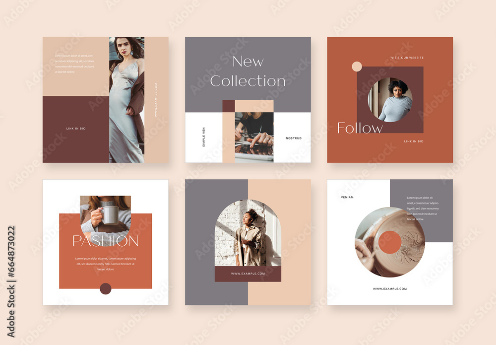 Social Media Layouts With Warm Color Palette Stock Template | Adobe Stock