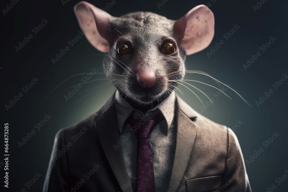 Mouse in human body build. Rat wearing formal business outfit. Generate ...