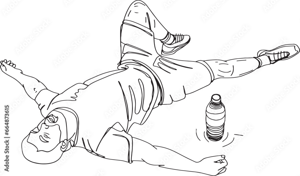 Vetor de Fitness Humor: Exhausted Fat Man Post-Workout on Gym Mat ...