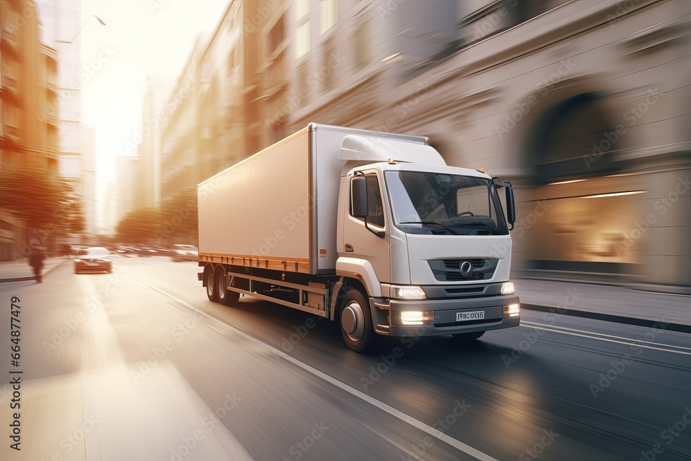 Motion Delivery Truck On Road With Motion Background Stock Photo ...
