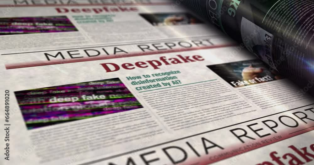 Deepfake AI disinformation fake news and misinformation daily news newspaper roll printing ...