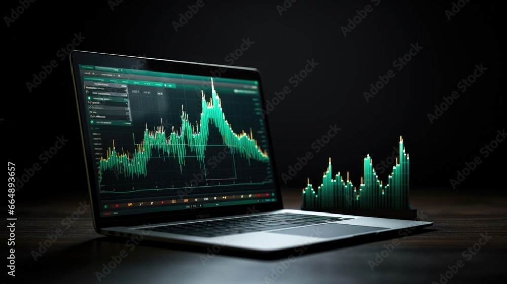Trading chart graph on laptop screen. stock market, investment, finance ...