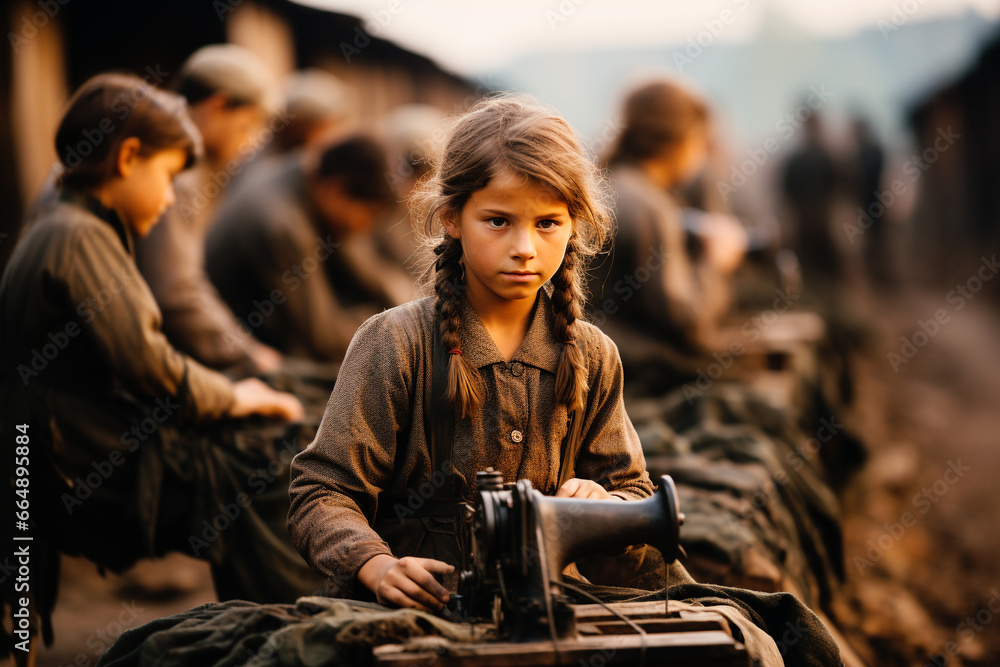 Child labour, children sewing clothes for textile and fashion industry ...