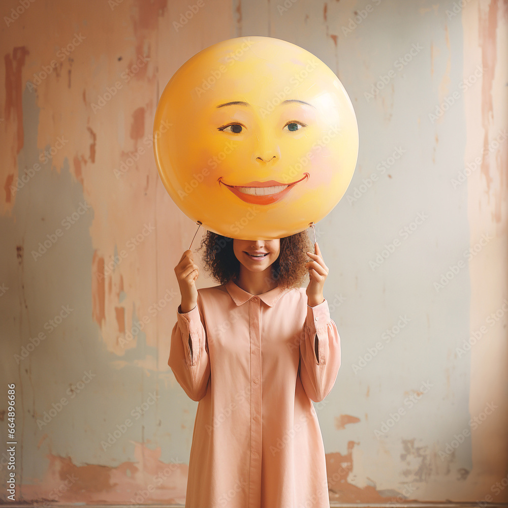 Head with a happy smiling face, self care and mental health concept ...