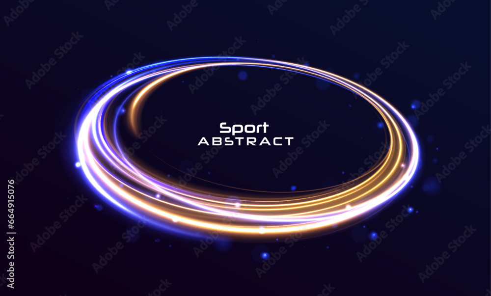 Rounded neon line with light effect. Energy flow tunnel. Blue portal ...