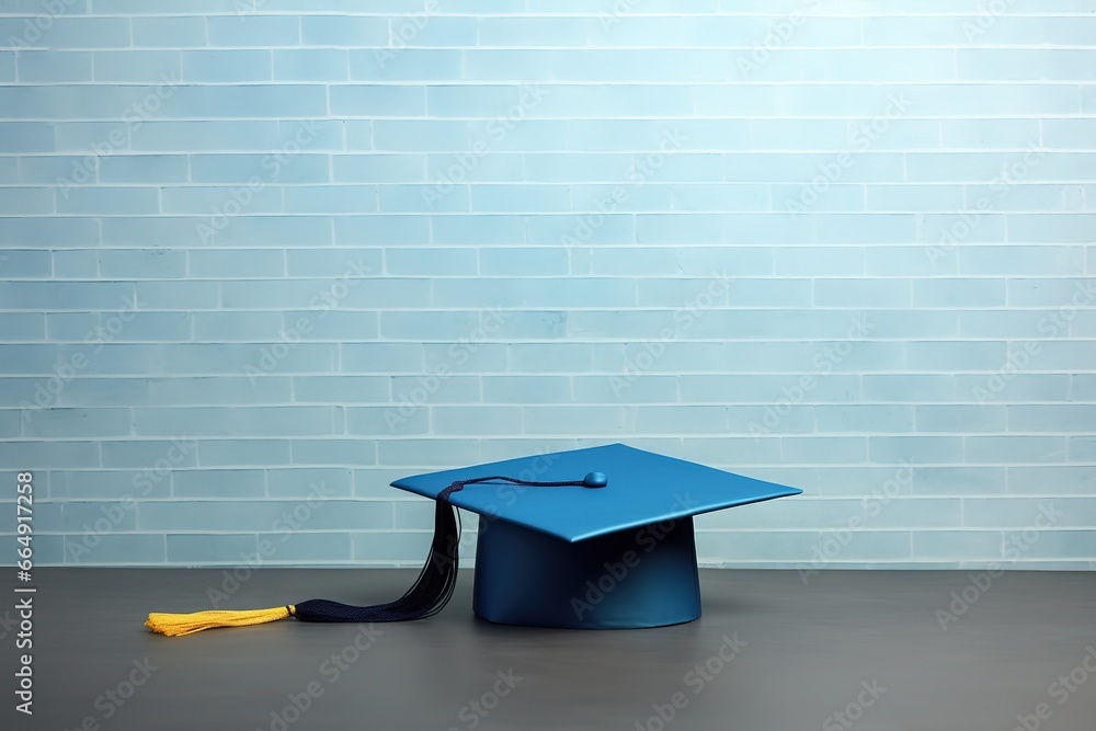 graduation toga hat on blue wall background. Generative AI Stock ...