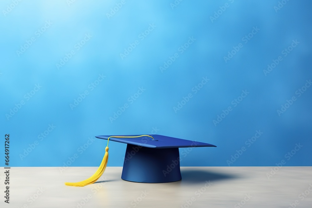 graduation toga hat on blue wall background. Generative AI Stock ...