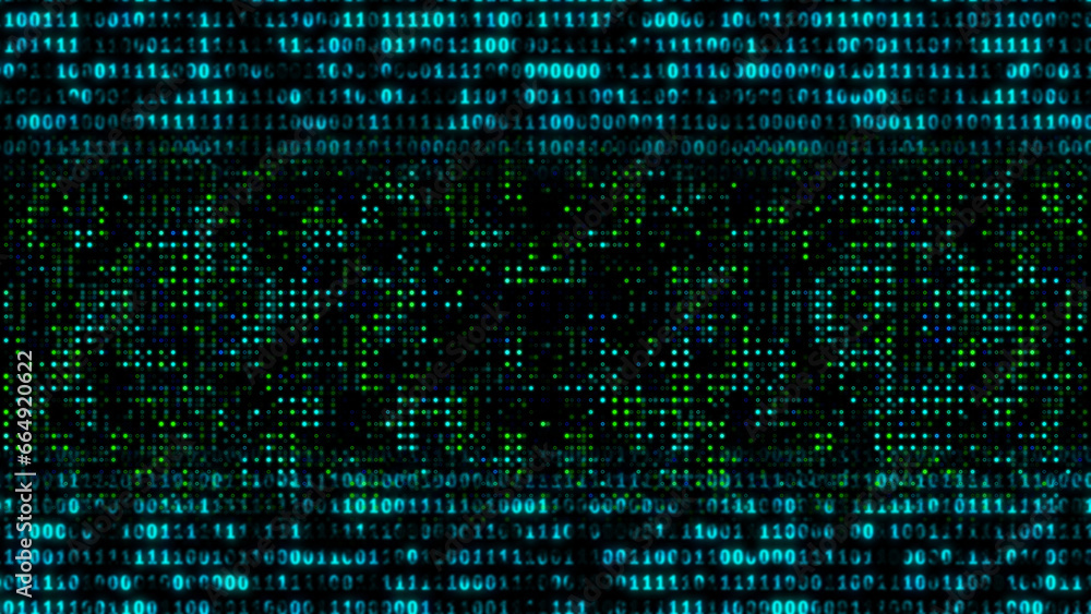 digital binary code background with bright circle. focused on middle ...