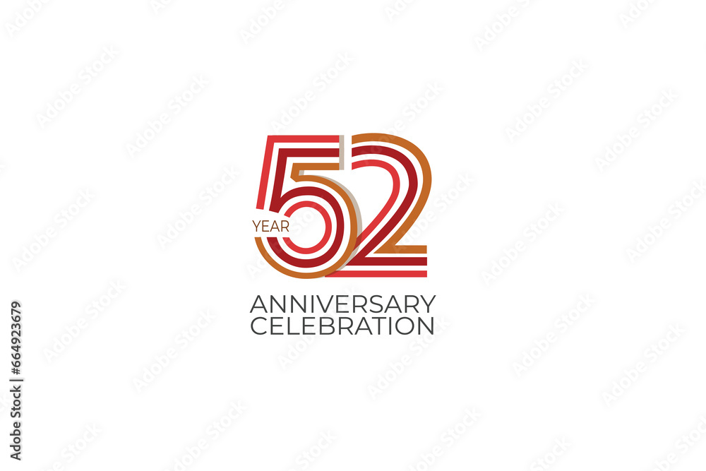 52nd, 52 years, 52 year anniversary with retro style in 3 colors, red ...