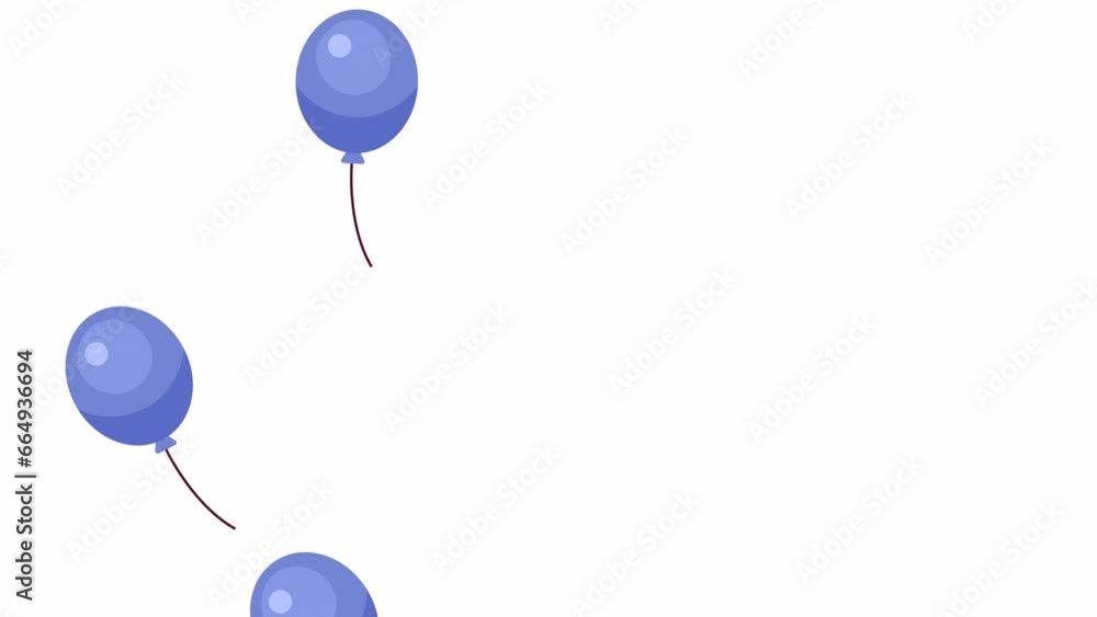 Flying up blue balloons on left side 2D objects animation. Floating ...