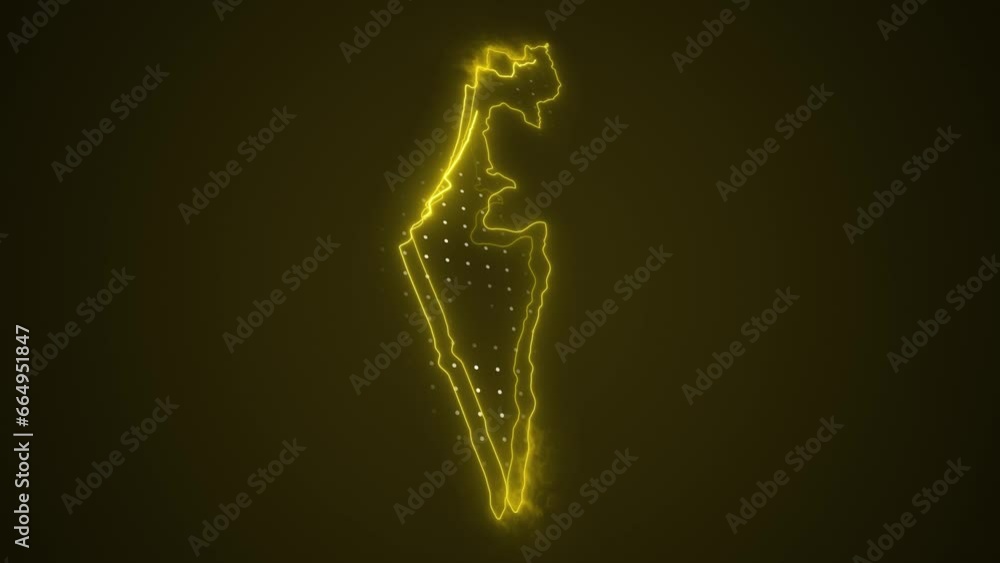 Vídeo do Stock: 3D Neon Yellow Israel Map Borders Outline Loop ...
