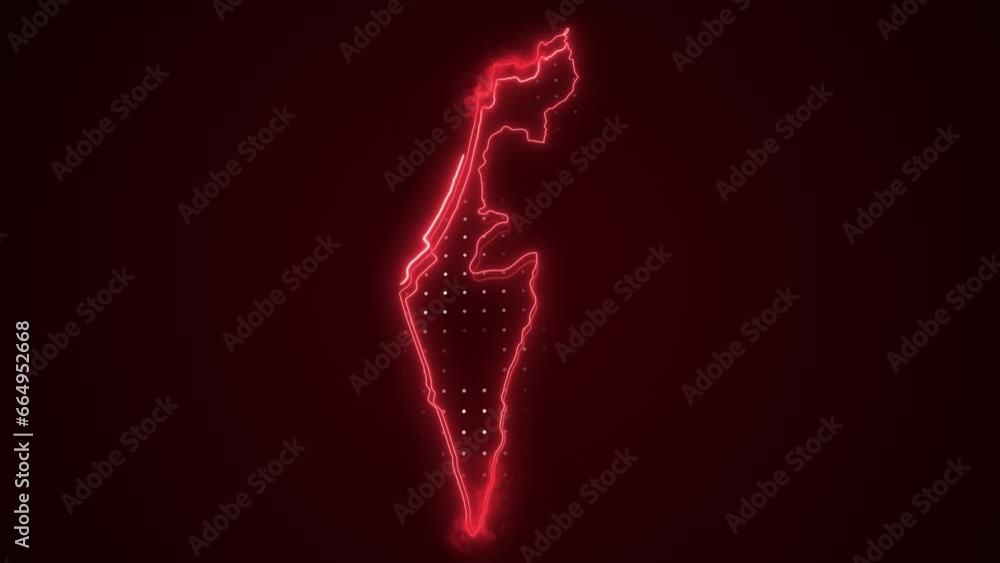 3D Moving Neon Red Israel Map Borders Outline Loop Background. Neon Red ...
