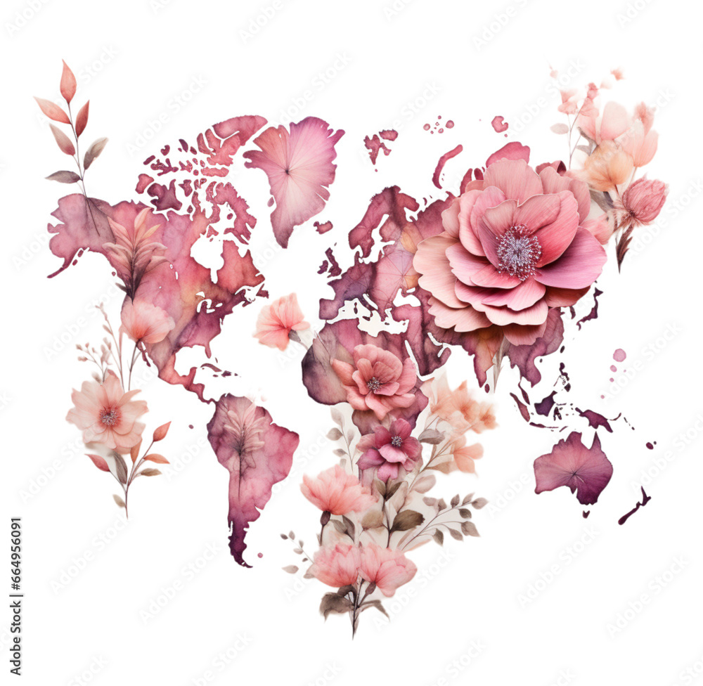 Watercolor pink world map. Generative AI, png image. ilustração do ...