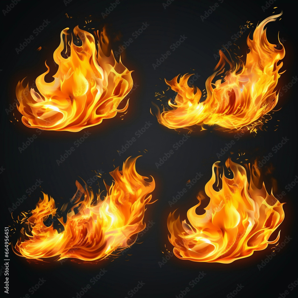 Various Stages of Intense Flames Captured Against a Dark Background ...