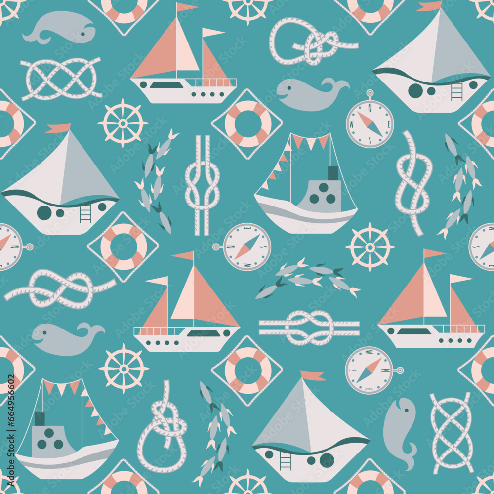 Children's nautical template. Seamless backgrounds. Turquoise children ...
