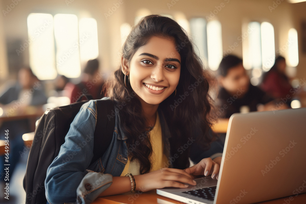 Young college girl using laptop Stock Photo | Adobe Stock