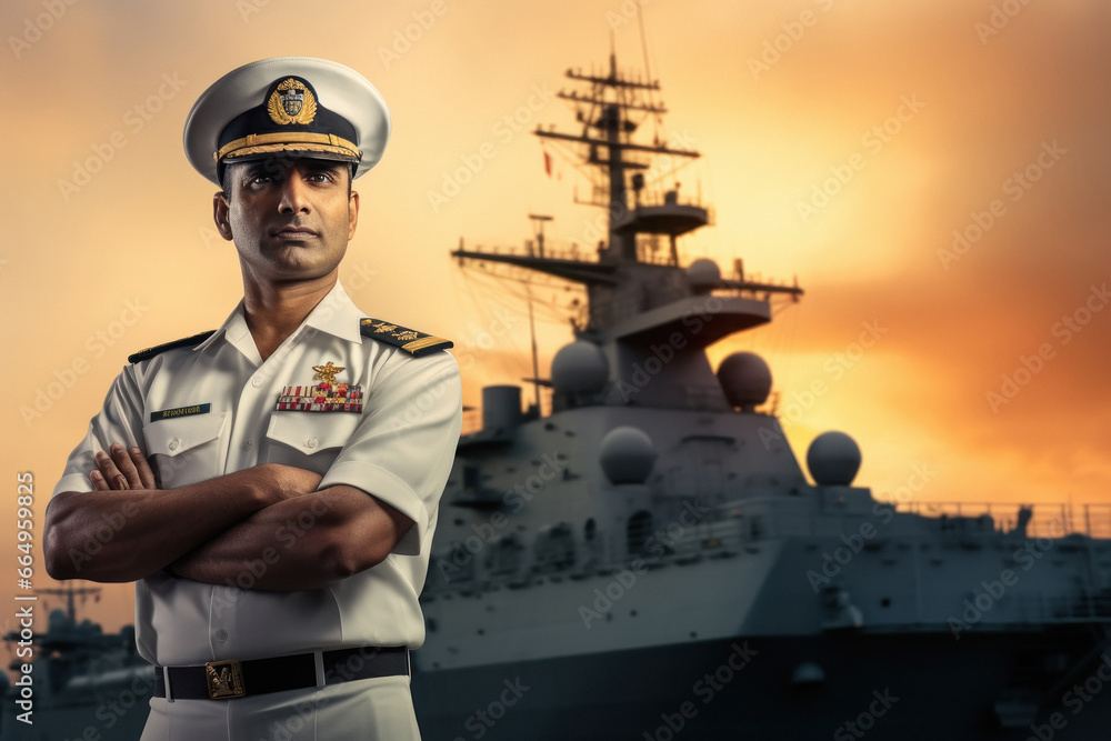 Young indian confident ship captain standing in uniform Stock Photo ...