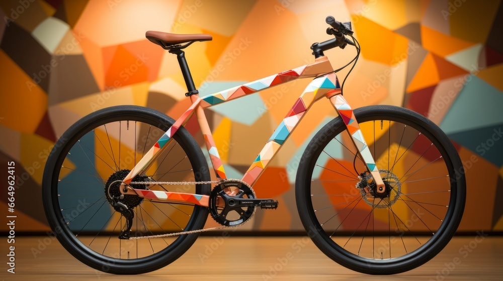 Vibrant hues of orange and carbon come together as a parked bicycle ...