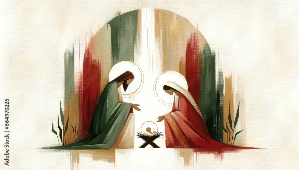 Christmas Nativity Scene Illustration with Mary, Joseph and Baby Jesus ...