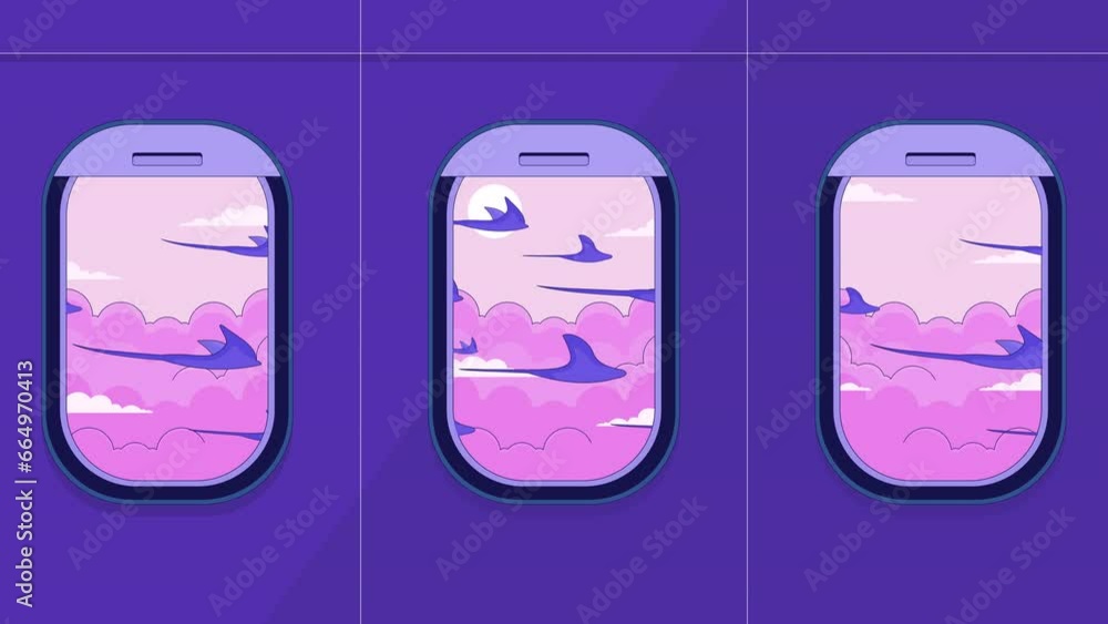 Rays fish flying in aeroplane windows lo fi animated cartoon background ...