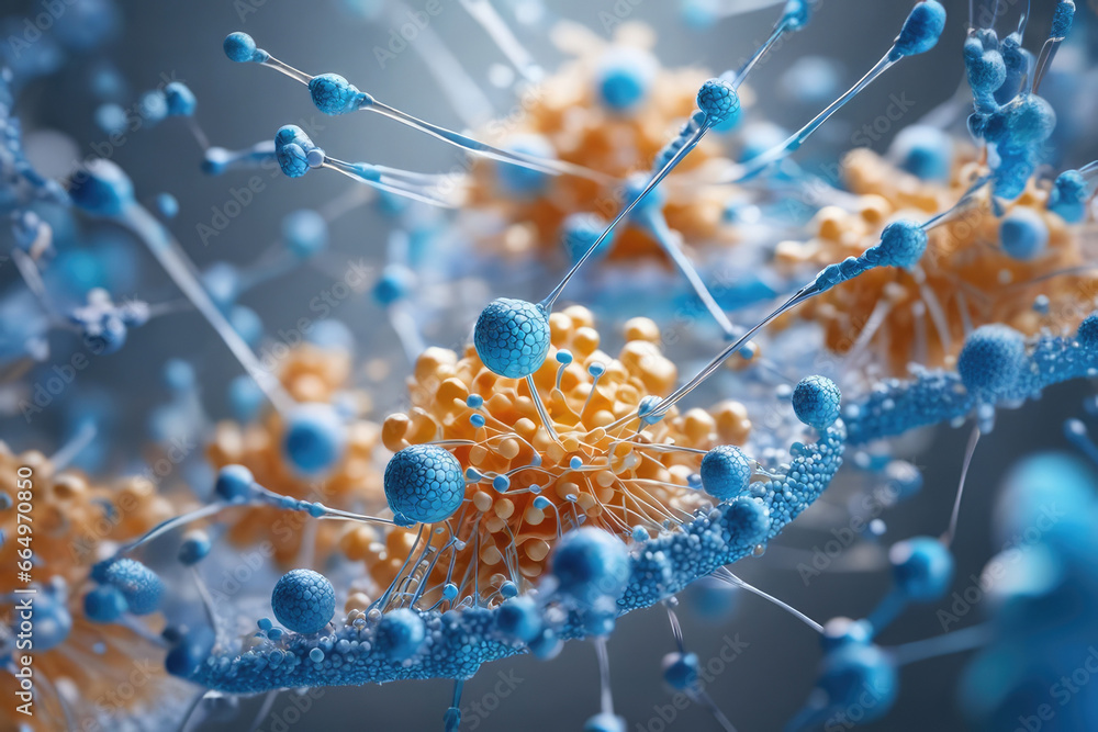 Microscopic view of 3D neurones within the brain, showing semi ...