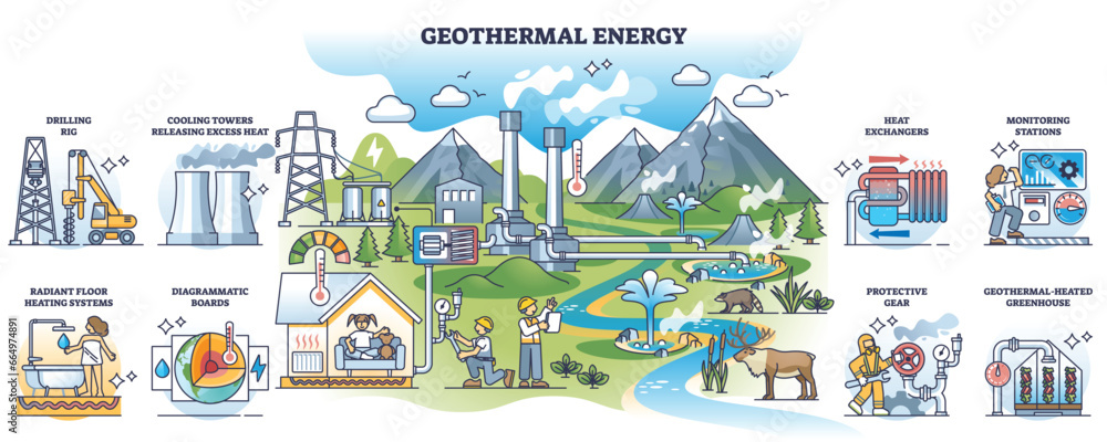Geothermal energy and heat temperature from underground outline ...