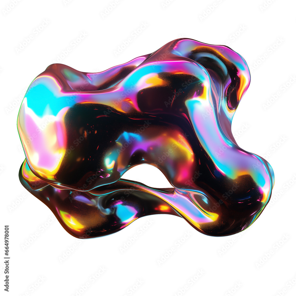 Abstract holographic melted shape png. Liquid metal form isolated ...