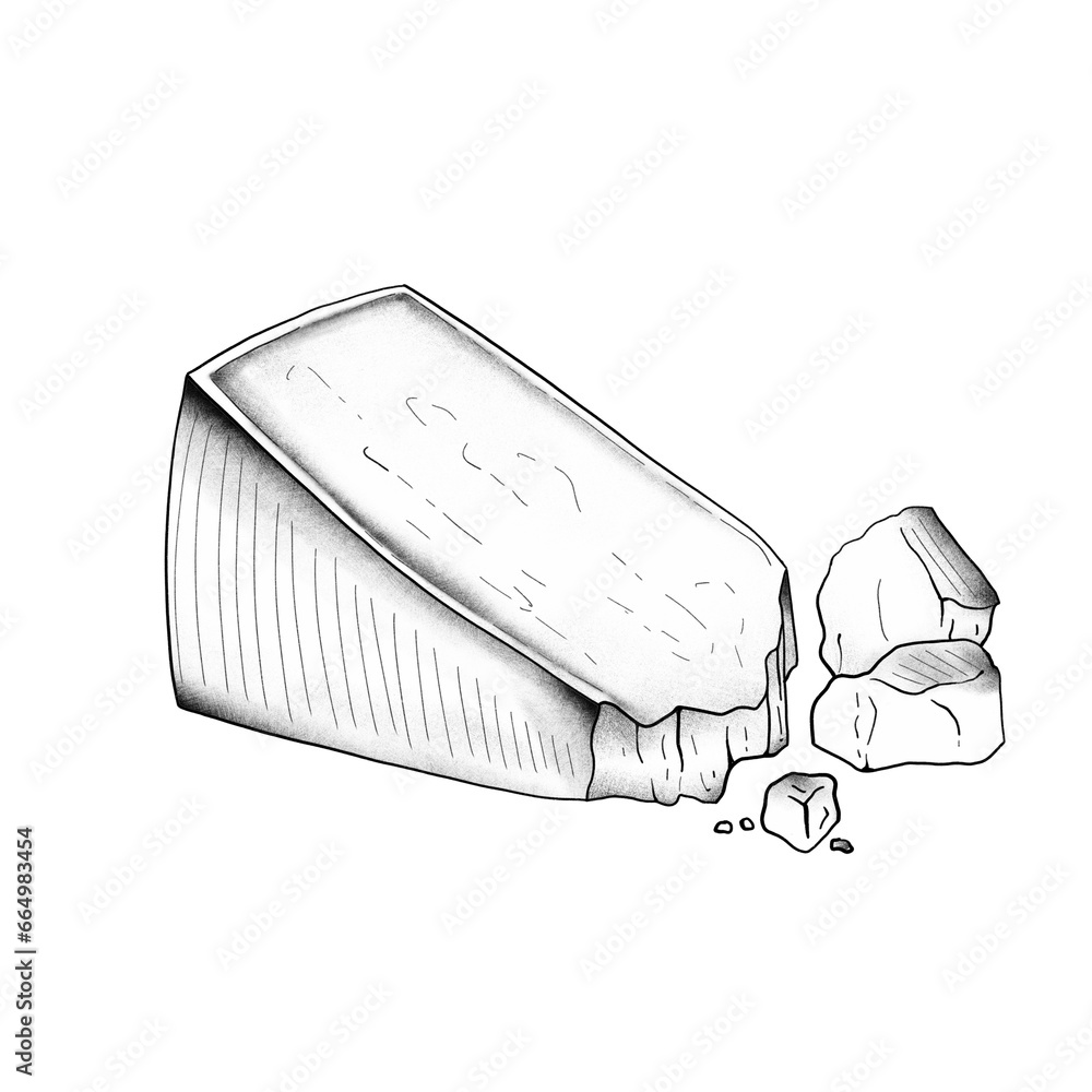 Dessin détaillé de parmesan en ligne noir et blanc Stock Illustration ...