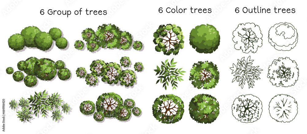 Tree for architectural floor plans. Entourage design. Various trees ...