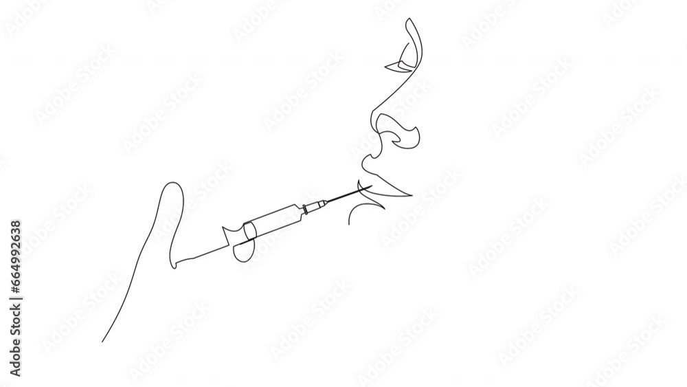 Self drawing animation of beauty shot in lips drawn by continuous lines ...